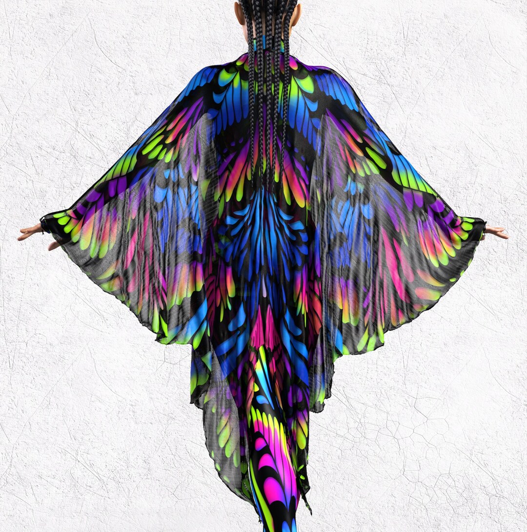 Neon Wings Costume Uv Light Wings Rave Wings Woman Performance Set