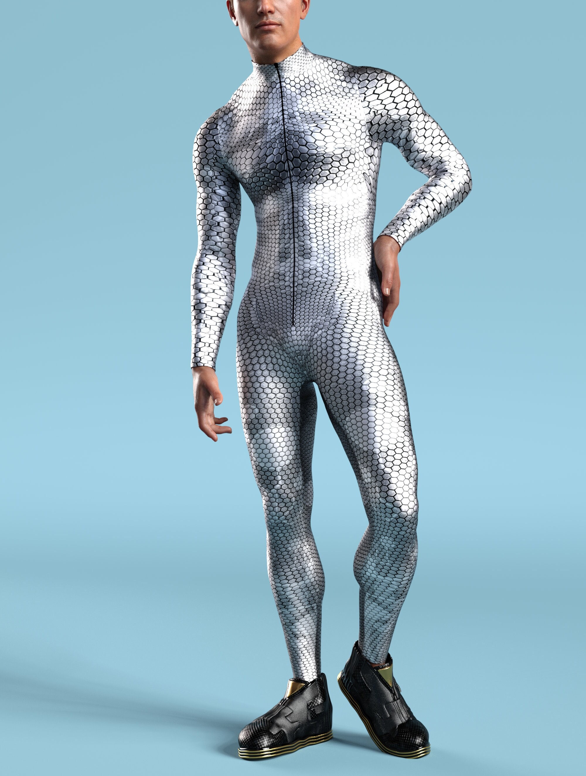 Silver Cyber Costume, Cyber Mermaid Costume Men, Armour Costume Men ...