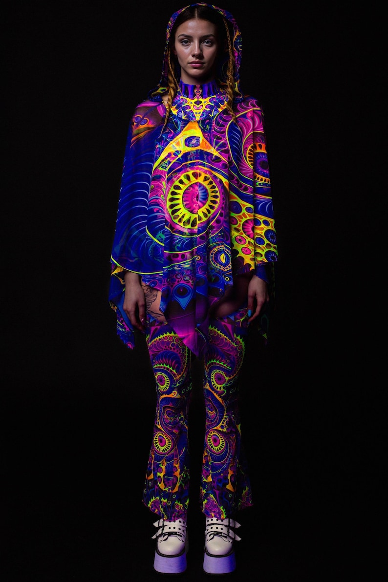 UV Rave Bodysuit Set: Psychedelic Backless Outfit With Flared Chaps - Etsy