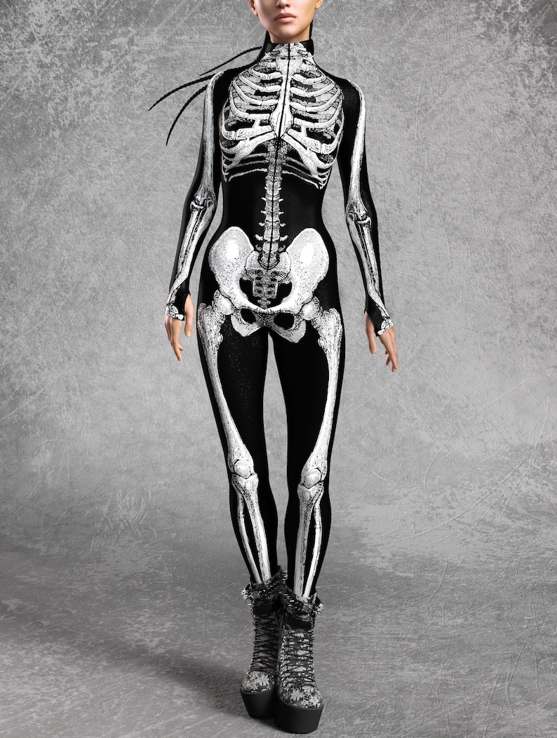 Skeleton Bodysuit Costume: Mock Neckline, Halloween Adult Costume - Etsy