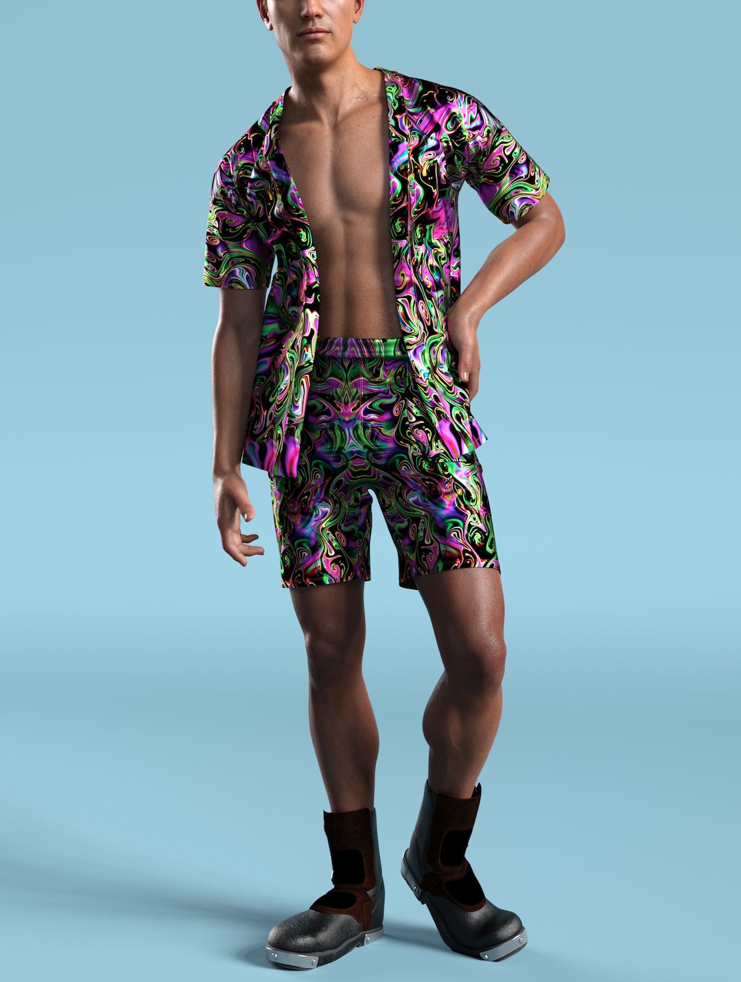 Rave Clothing Men, Men Rave Shorts, Festival Clothing Men, EDC Outfit ...