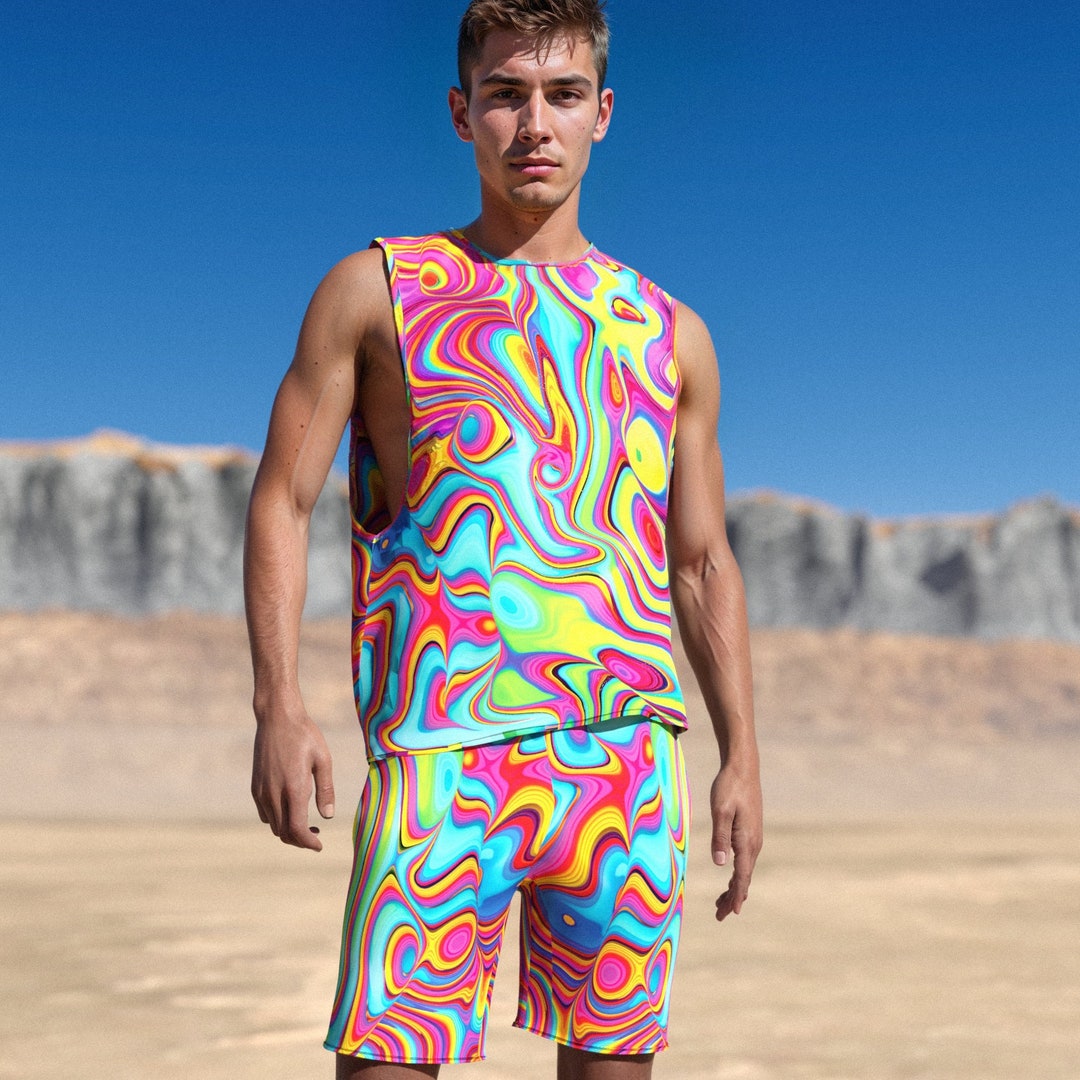 Festival Tank Set Man, Festival Set for Men, Men Rave Clothing, Male Rave Hooded Set, Rave ...