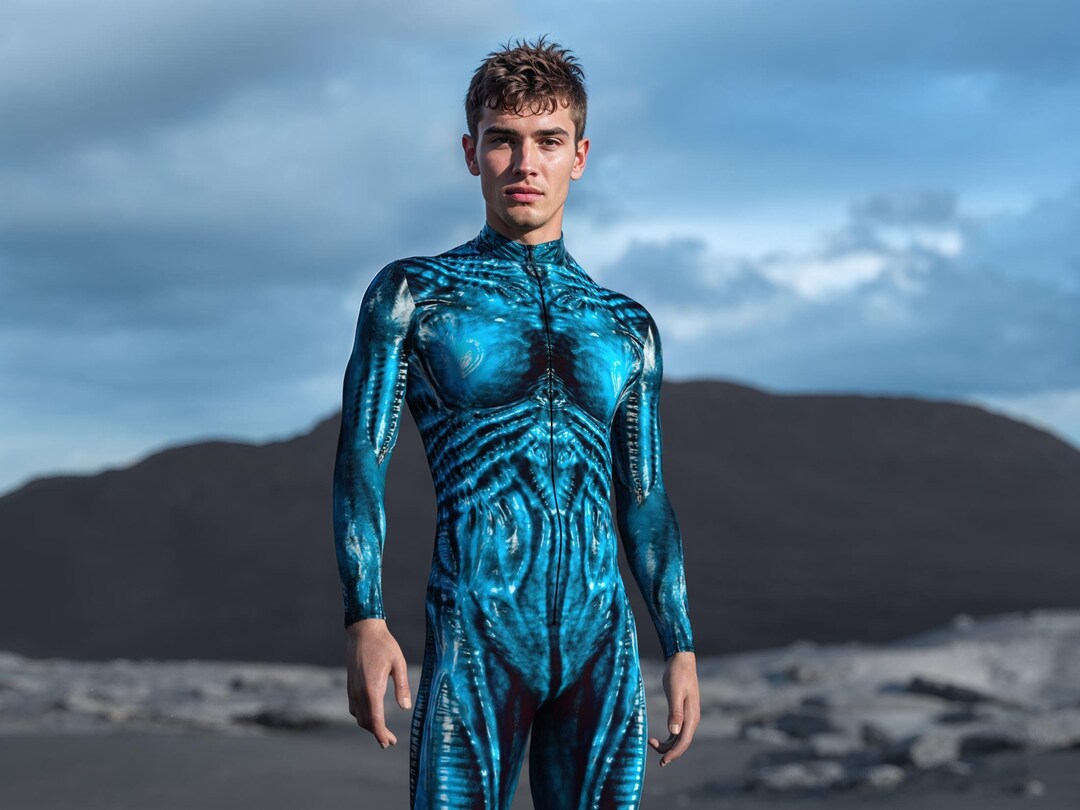 Exomorph Blue Alien Costume: Men's Halloween Party Full Bodysuit - Etsy
