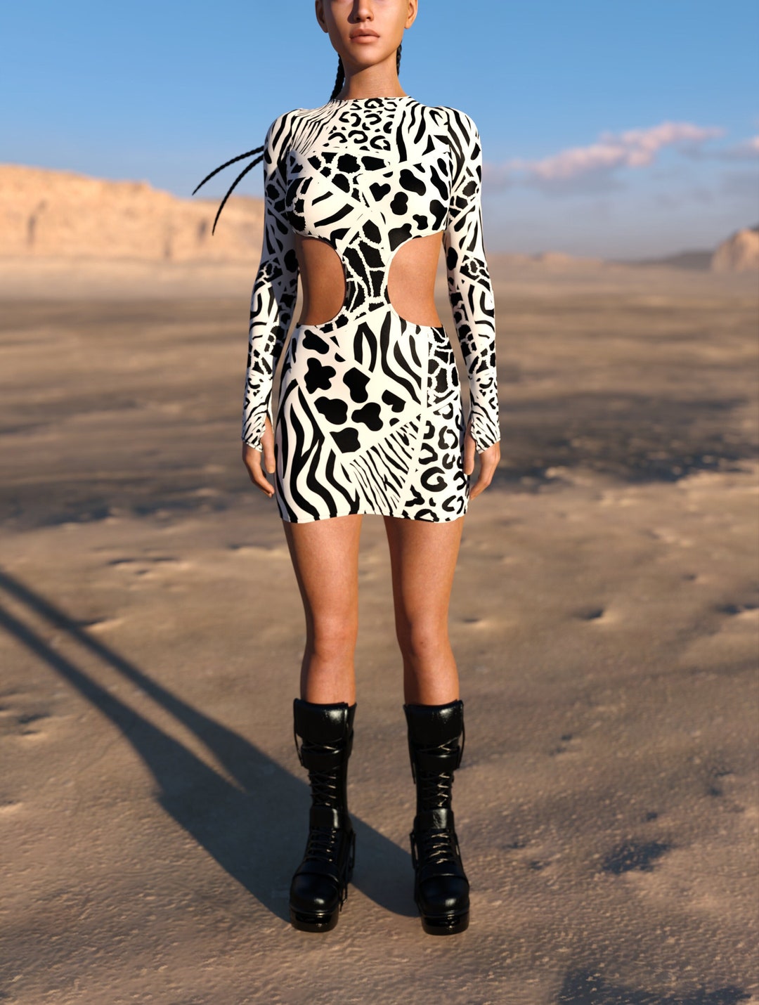 Black and White Cutout Dress, Rave Dress for Women, Rave Side Cutout ...