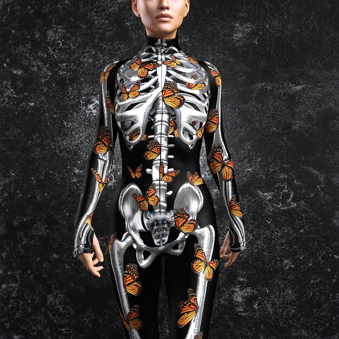 Skeleton Costume, Skeleton Butterfly Bodysuit, Halloween Adult Costume ...