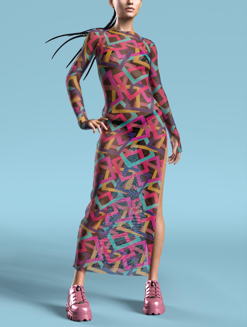 Sheer Rave Side Cut Dress for Women, Sheer Festival Long Dress for ...