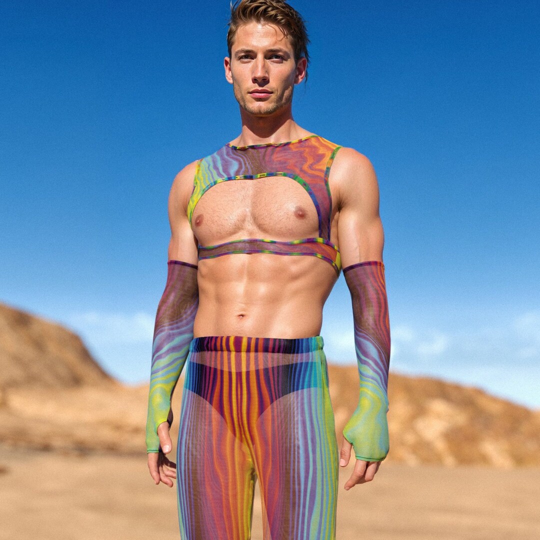 Male Pride Set, Pride Man Clothing, Men Rainbow Set, Rainbow Man Set, Pride Set, Mesh Outfit Men ...