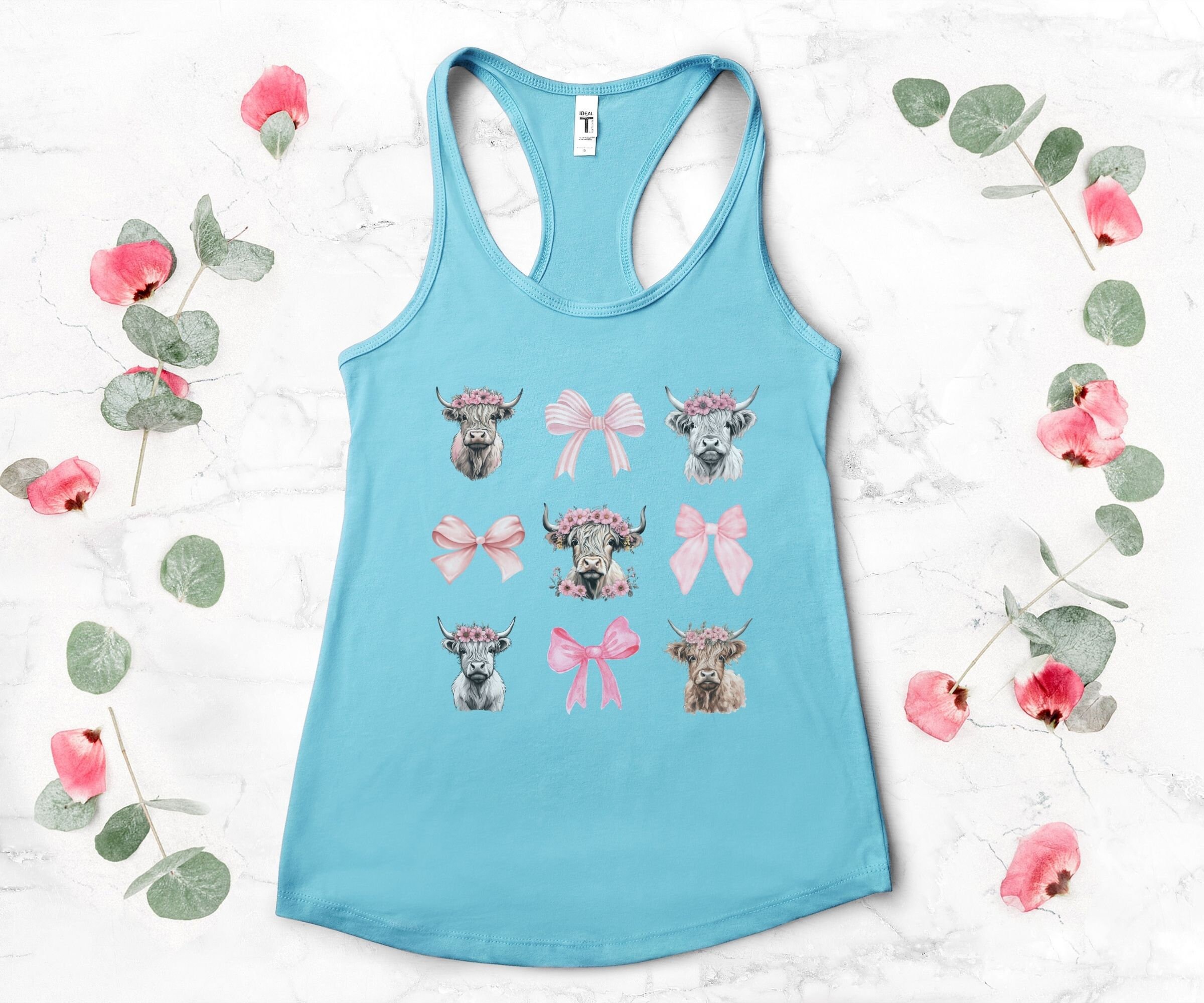 Highland Cow Coquette Tank Top Shirt, Cute Girly Highland Lover Tanktop ...