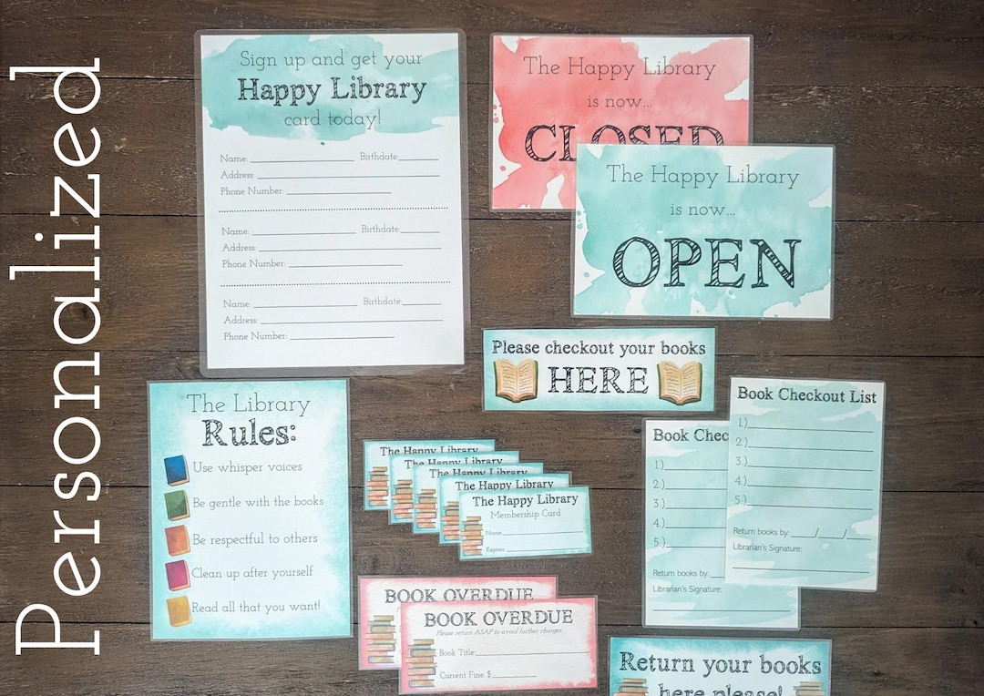 Personalized Pretend Library Set, Laminated Dramatic Play - Etsy