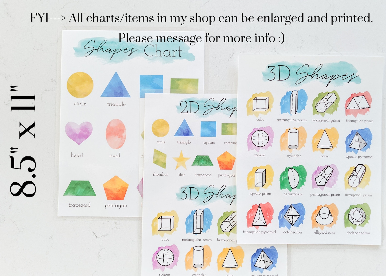 Shapes Chart Bundle 2D and 3D Shape Poster Digital Download - Etsy