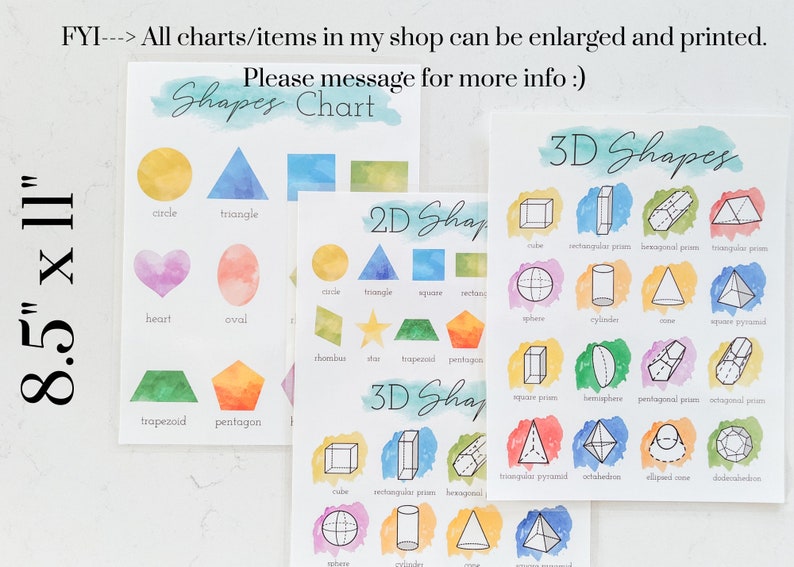 Shapes Chart Bundle 2D and 3D Shape Poster Digital Download - Etsy
