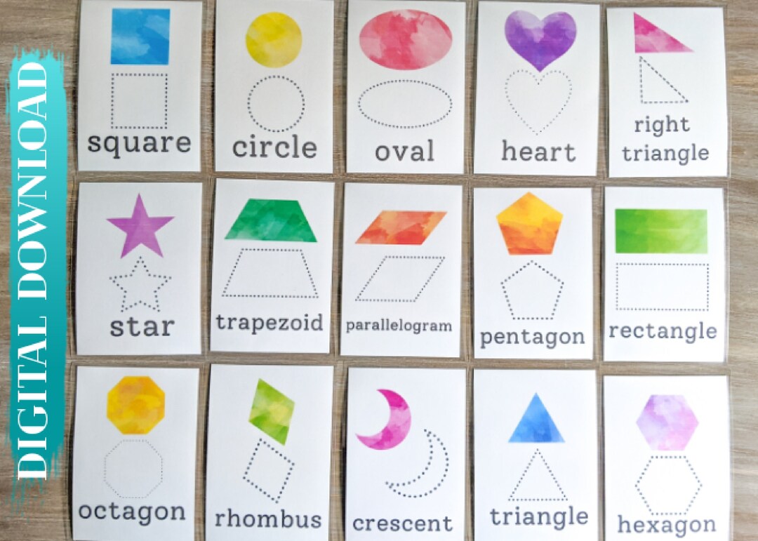 Shape Flashcards With Tracing Practice Digital Download, Learning ...