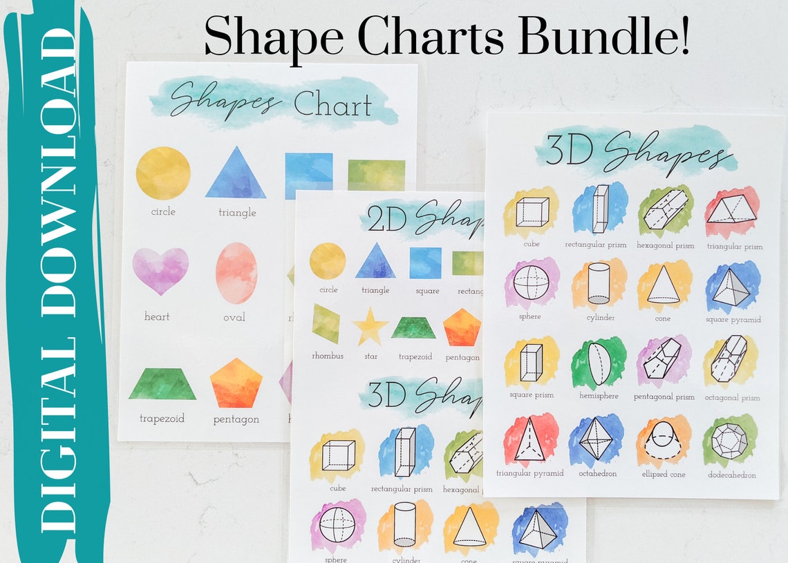 Shapes Chart Bundle 2D and 3D Shape Poster Digital Download - Etsy