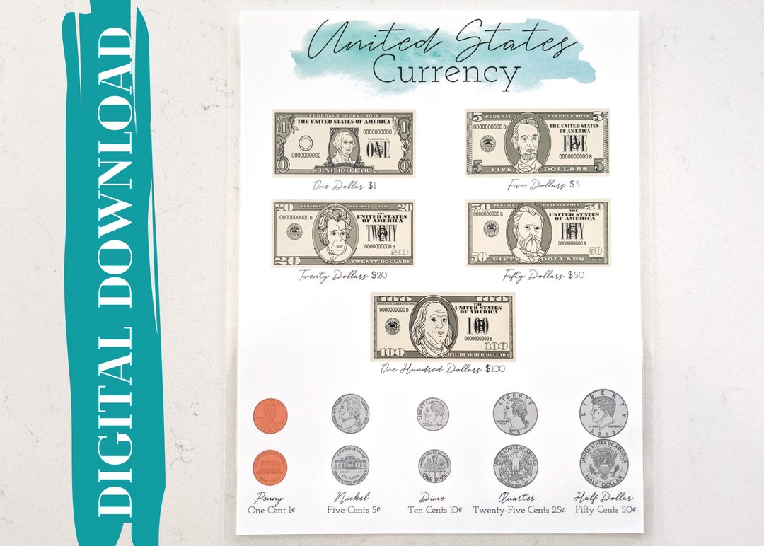 US Currency Poster, Printable United States Money Chart, Digital ...
