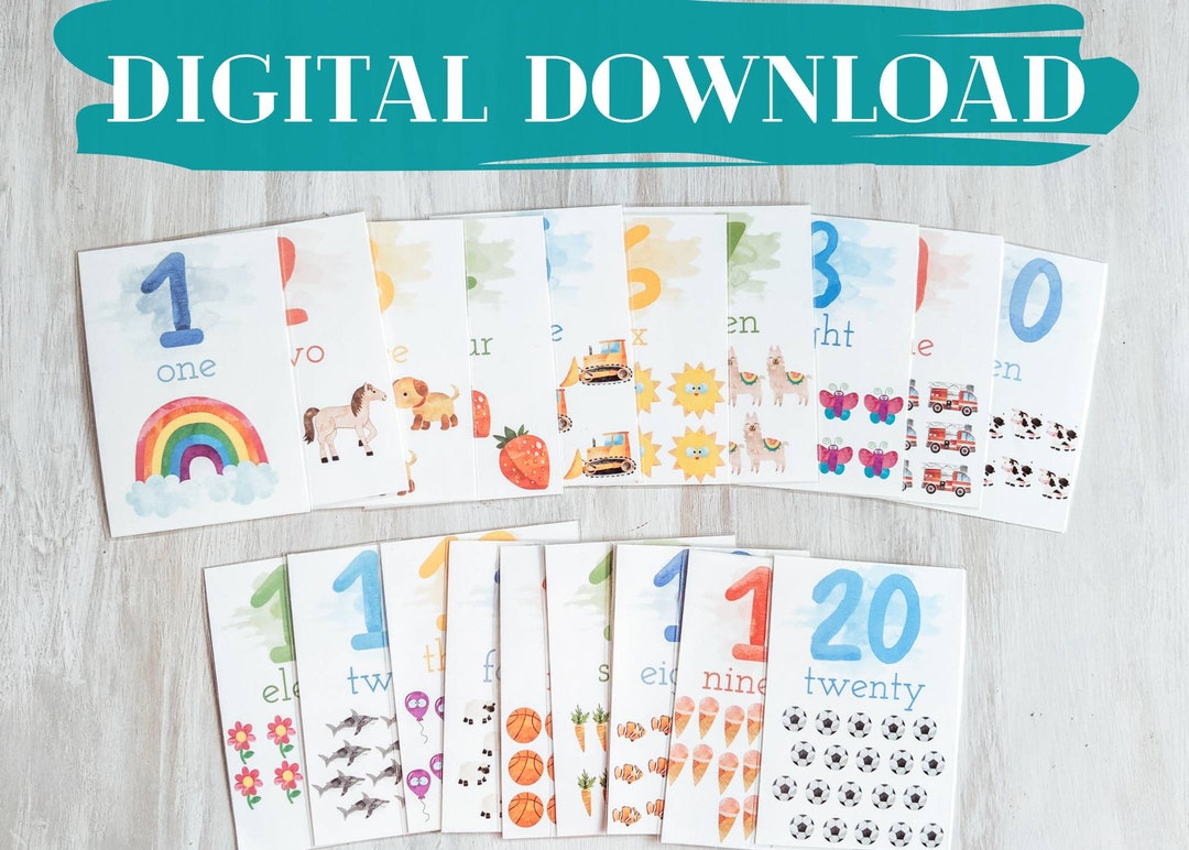 Number Flashcards 1-20 Digital Download, Numbers Flashcards ...