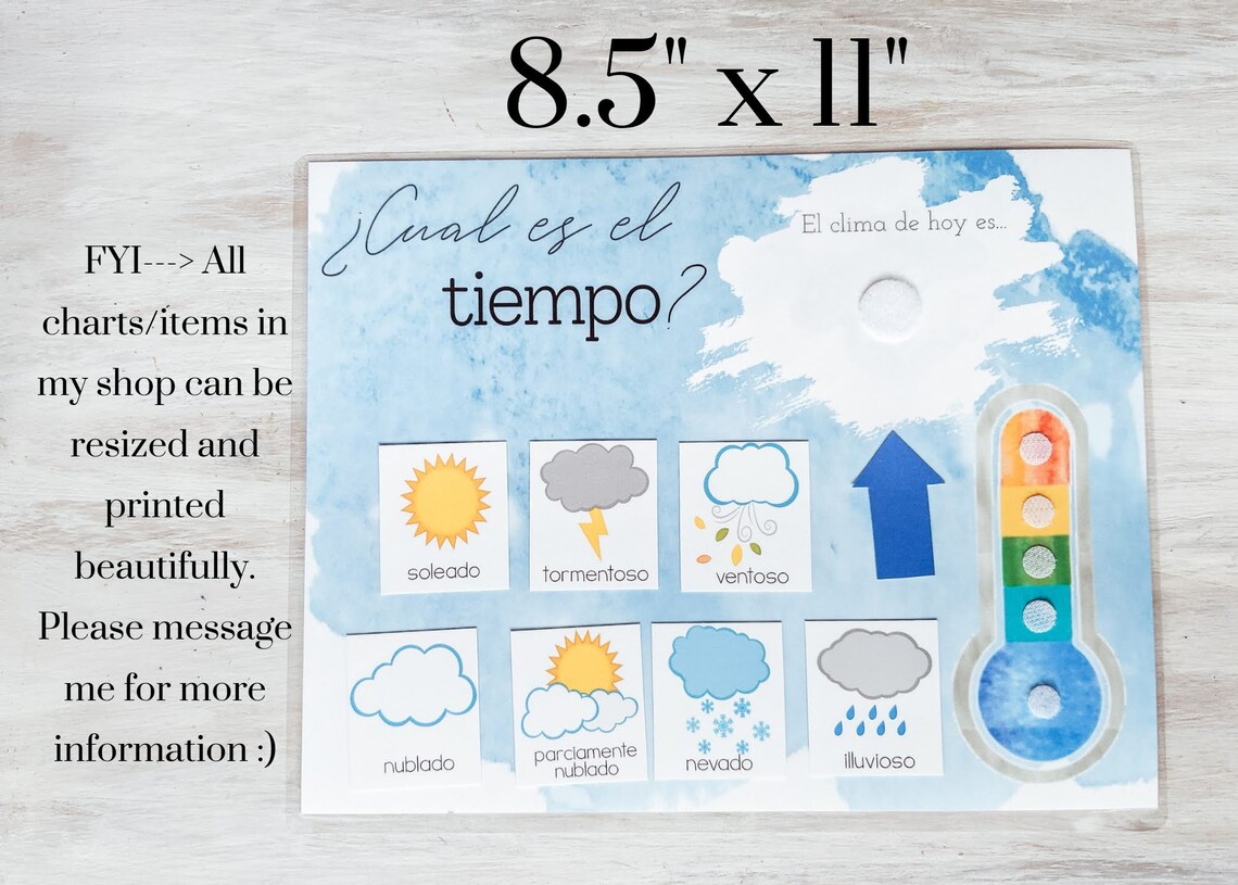 Spanish Weather Chart Digital Download Weather Chart Spanish - Etsy