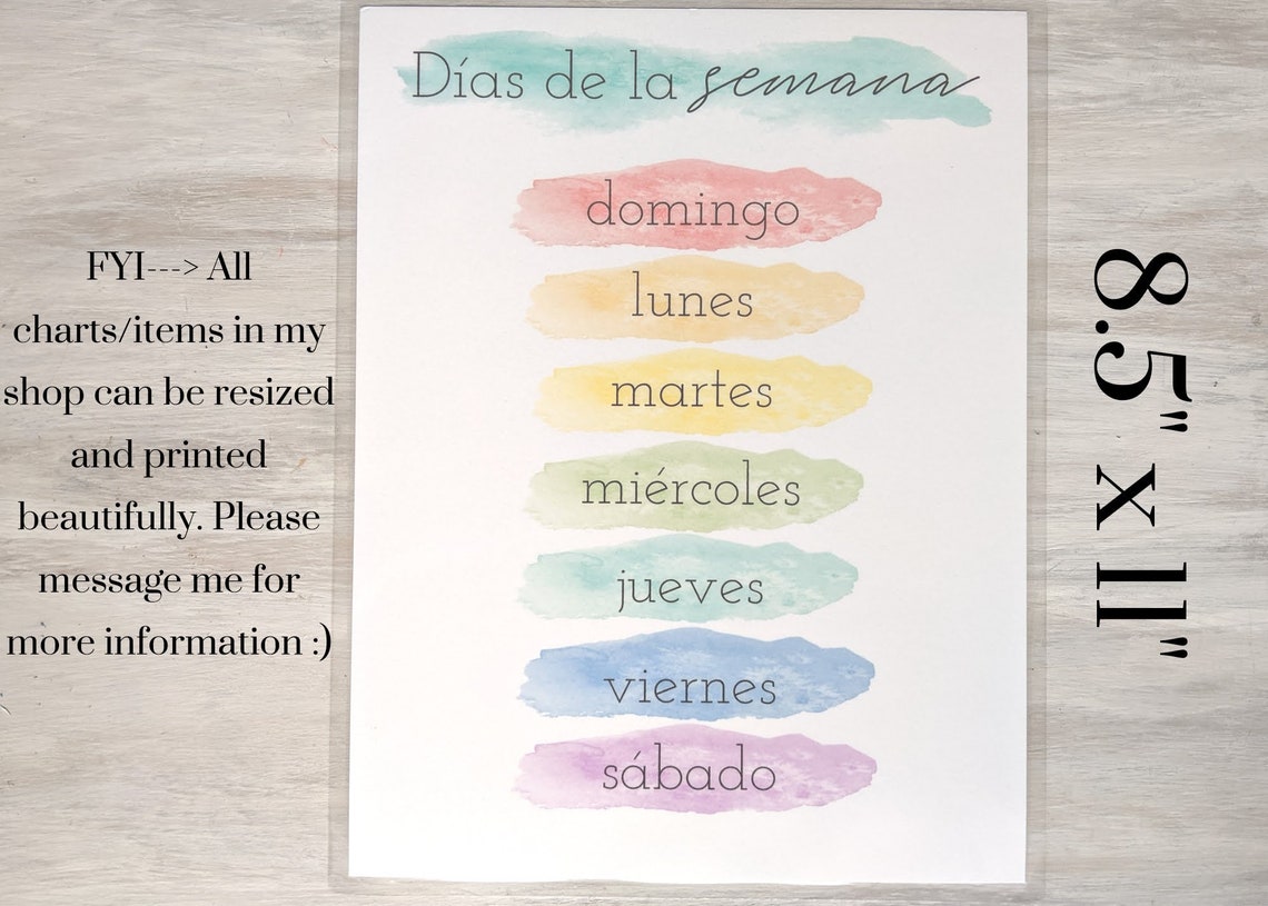 Spanish Classroom Calendar Days of the Week in Spanish - Etsy