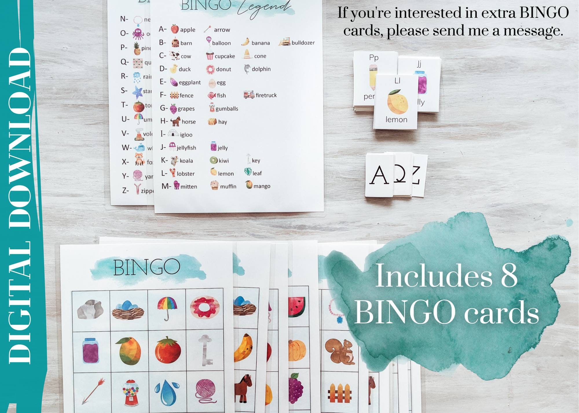 Letter Sounds BINGO Game, Watercolor Images (digital Download) - Etsy