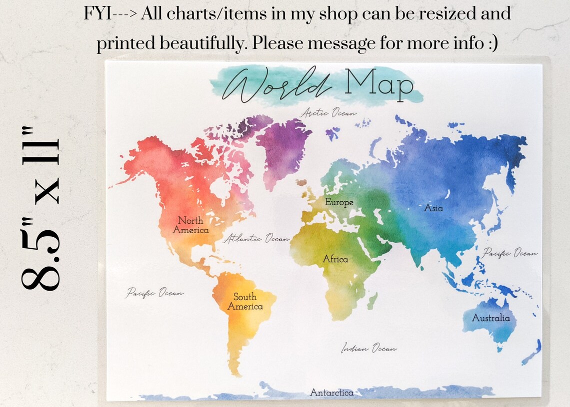 World Map Watercolor, Map of the World Digital Download, Printable ...
