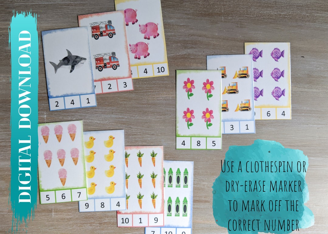 Count and Clip Cards Digital Download, Clip Cards Printable, Numbers 1 ...