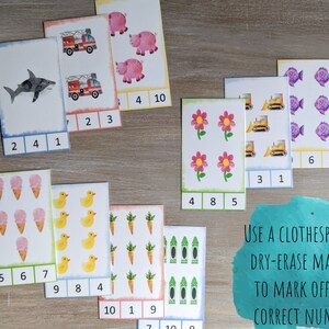 Count and Clip Cards Digital Download, Clip Cards Printable, Numbers 1 ...