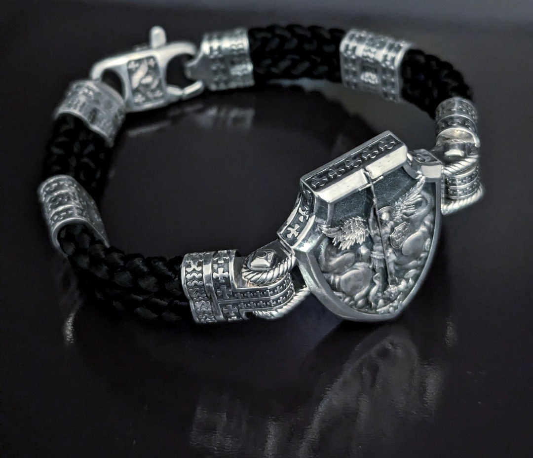 Archangel Saint Michael Silver Bracelet, Orthodox Shield Archangel ...