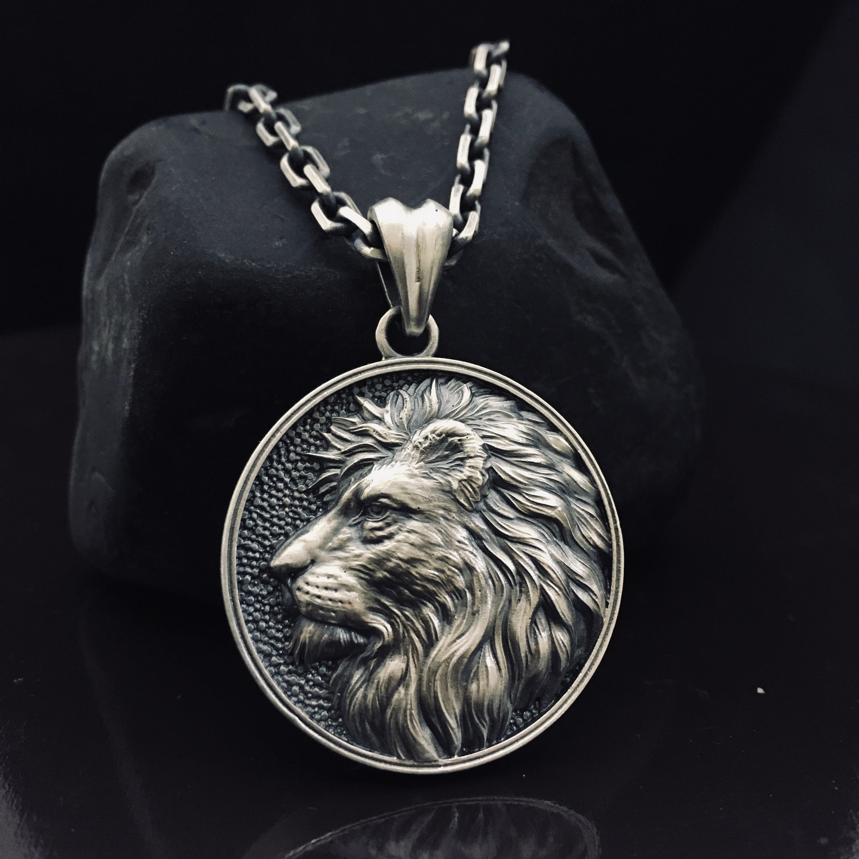 Solid Silver Lion Personalized Men's Necklace Relief Lion - Etsy