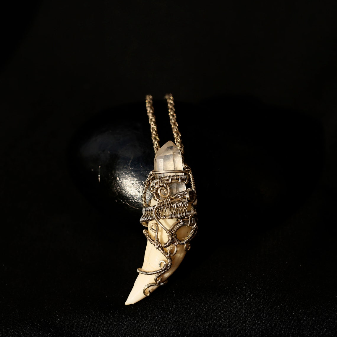 Sea Lion Tooth Silver Pendant With Quartz, Stunning Silver Pendant With ...