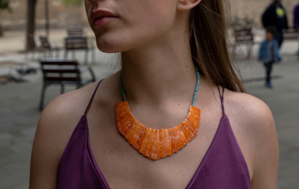 SPONDYLUS NECKLACE, Spiny Oyster Shell and Turquoise Necklace Exquisite ...