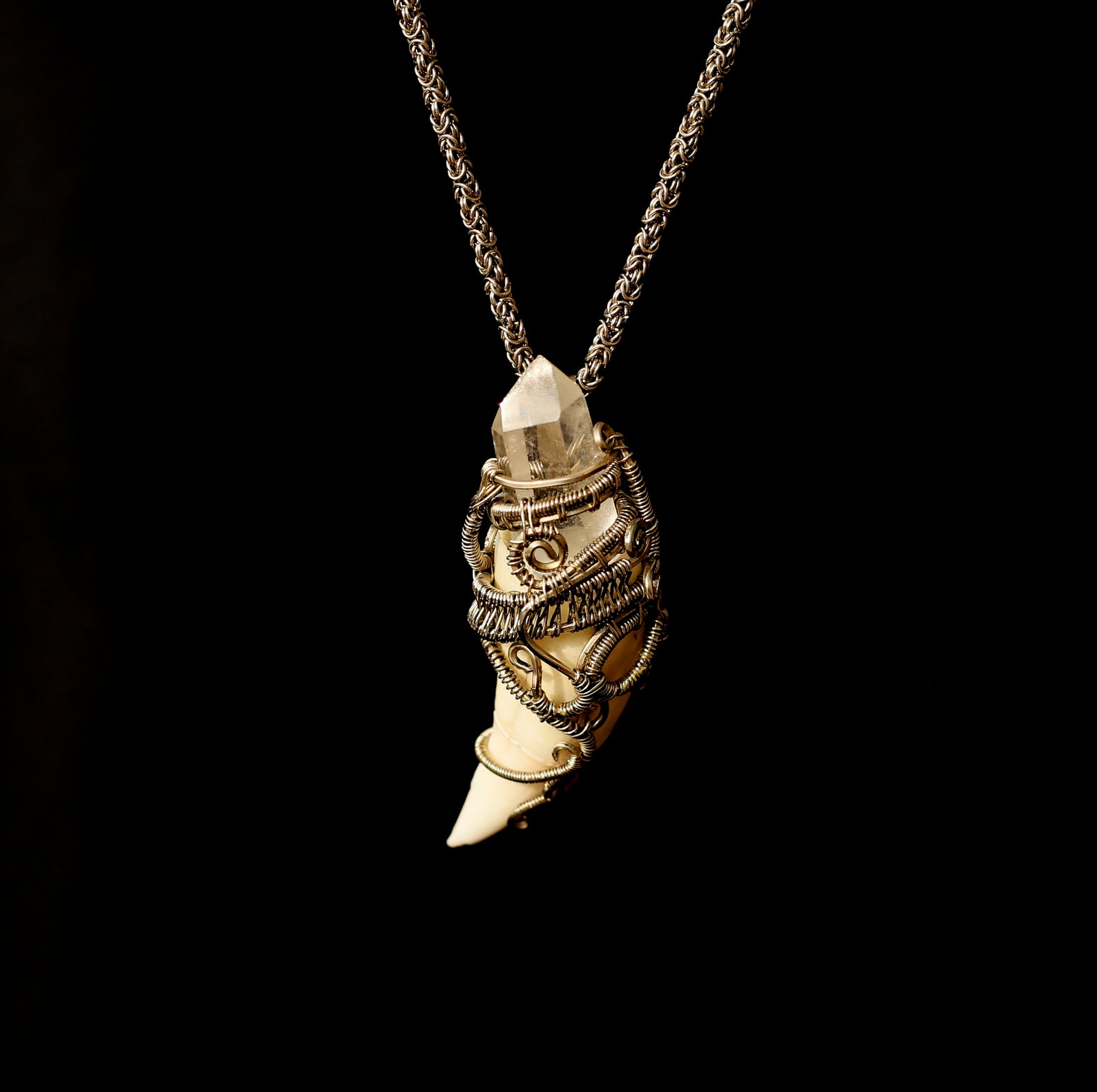 Sea Lion Tooth Silver Pendant With Quartz, Stunning Silver Pendant With ...