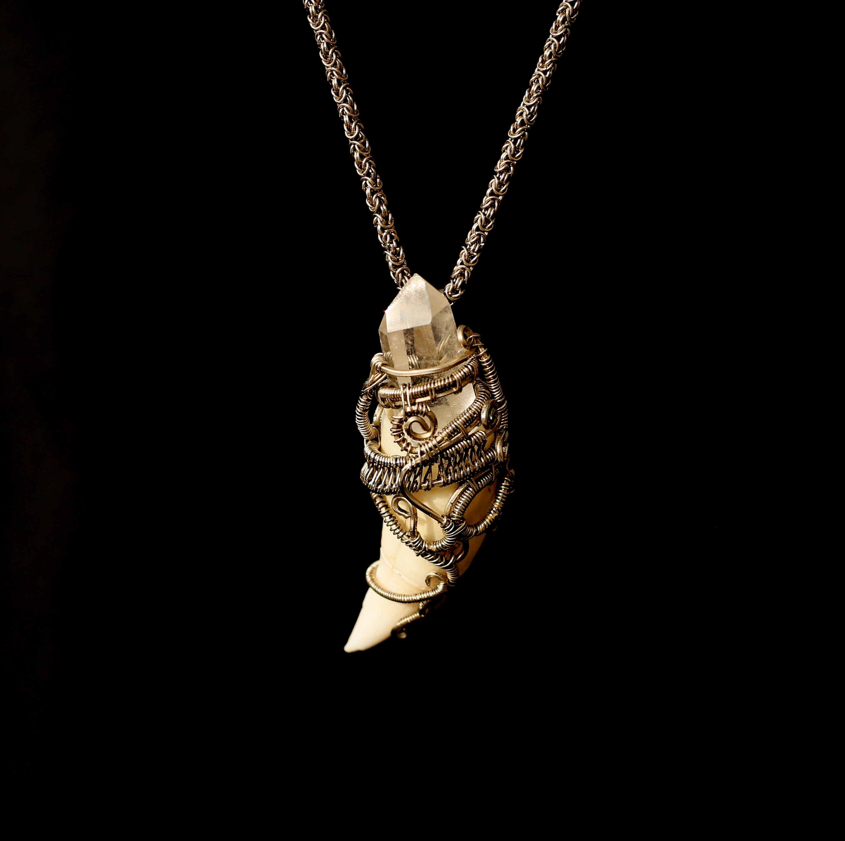 Sea Lion Tooth Silver Pendant With Quartz, Stunning Silver Pendant With ...