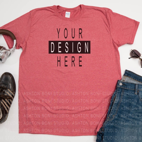 Gildan Softstyle Mockup Heather Cardinal Red Etsy