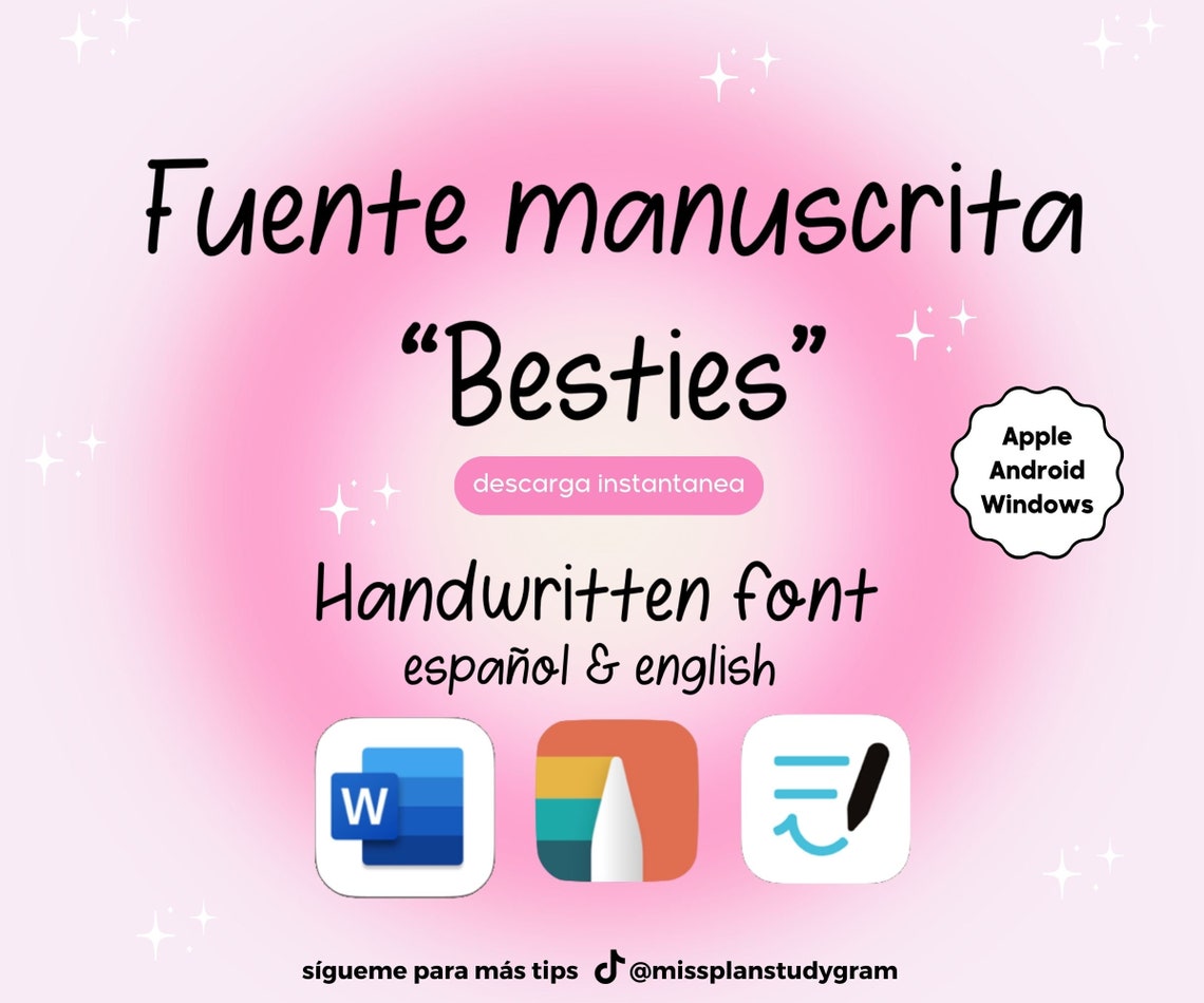Tipografía manuscrita para word, goodnotes, noteshelf fuente bonita ...