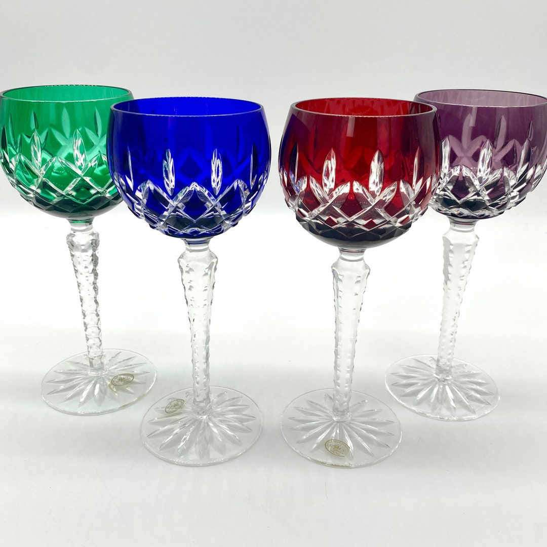 AJKA Cut to Clear Crystal Wine Glasses | Large Colorful Wine Hocks ...
