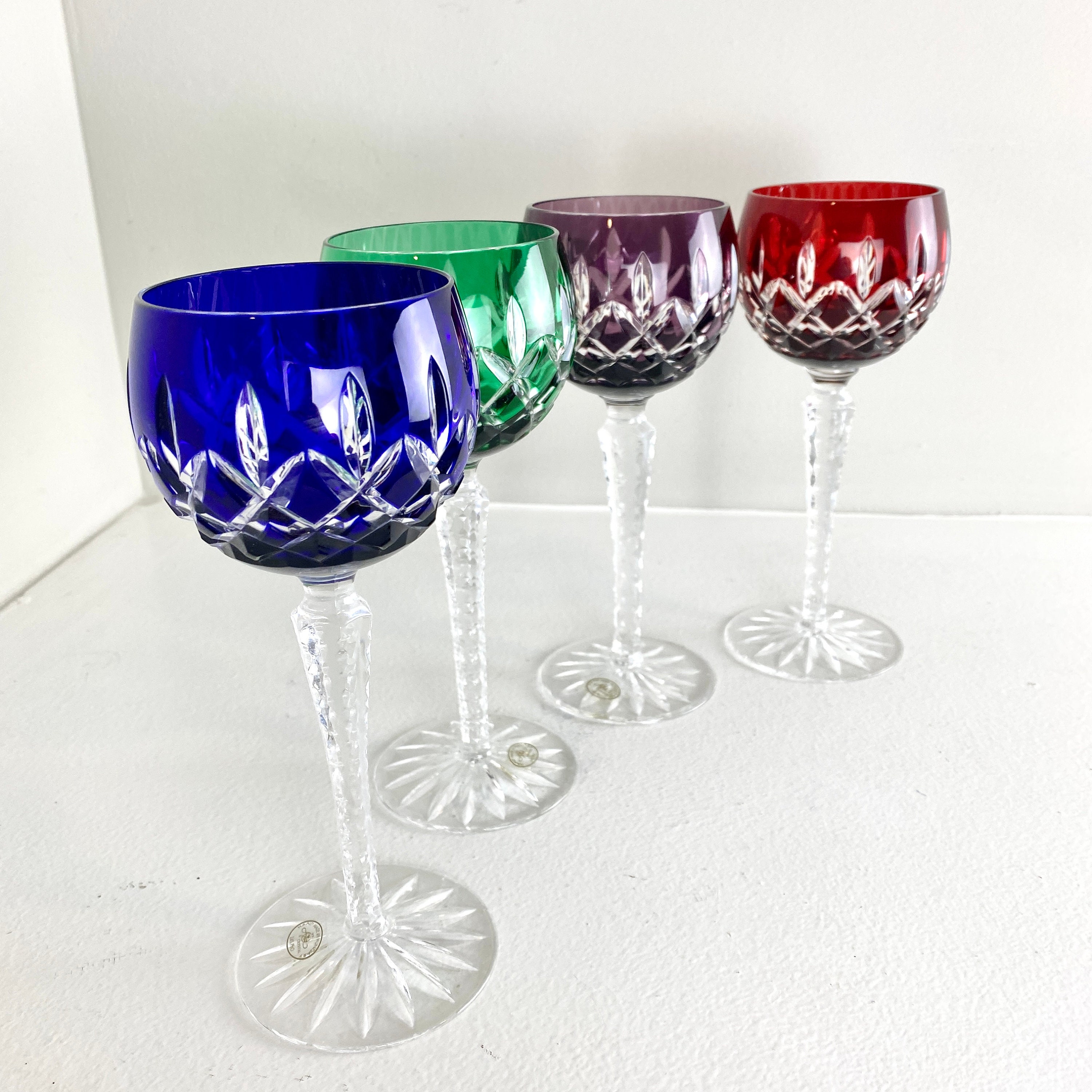 AJKA Cut to Clear Crystal Wine Glasses Large Colorful Wine | Etsy