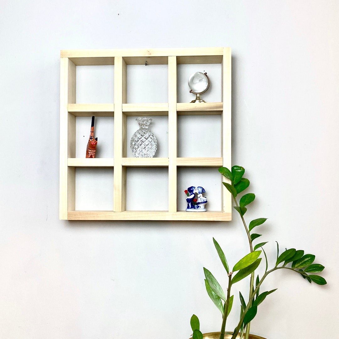 Large Floating Square Shelf | 9 Cube Square Wall Shelf | Light Wood ...