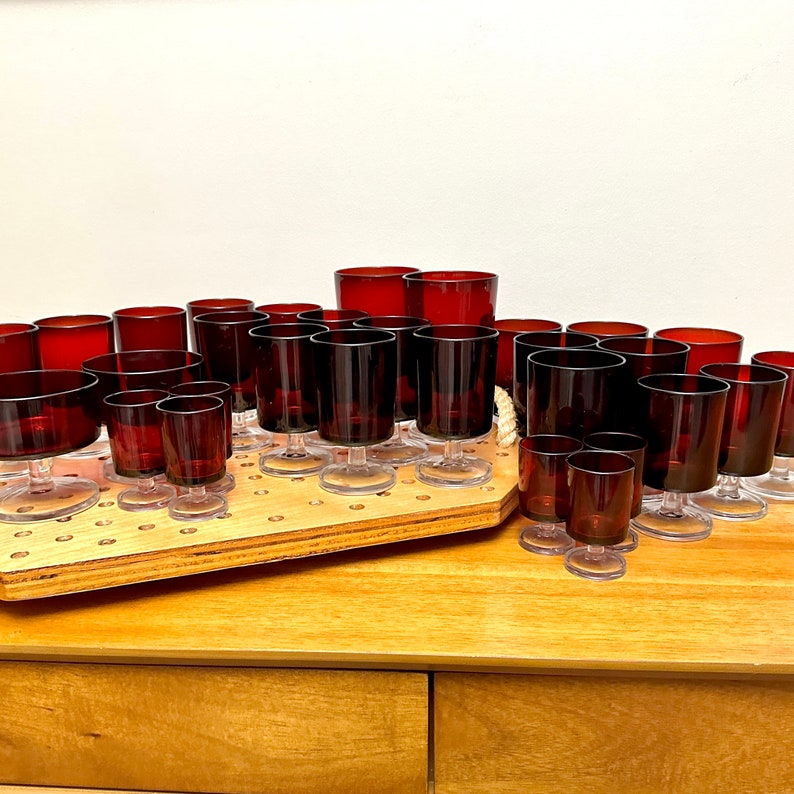 1970s Luminarc Cavalier Ruby Red Glass Sets Arcoroc Footed - Etsy