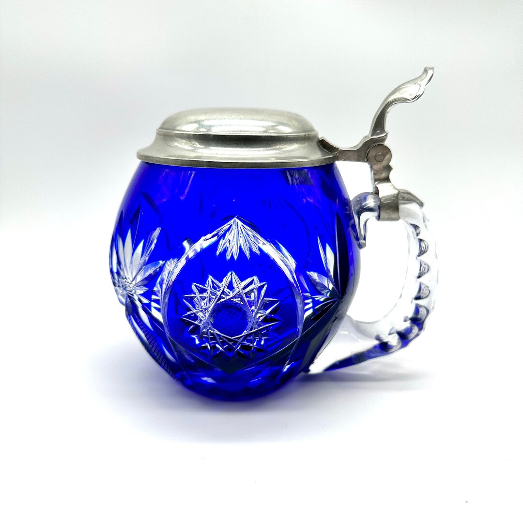 Cobalt Blue Cut to Clear Crystal Beer Stein Beyer Bleikristall Beer Mug ...