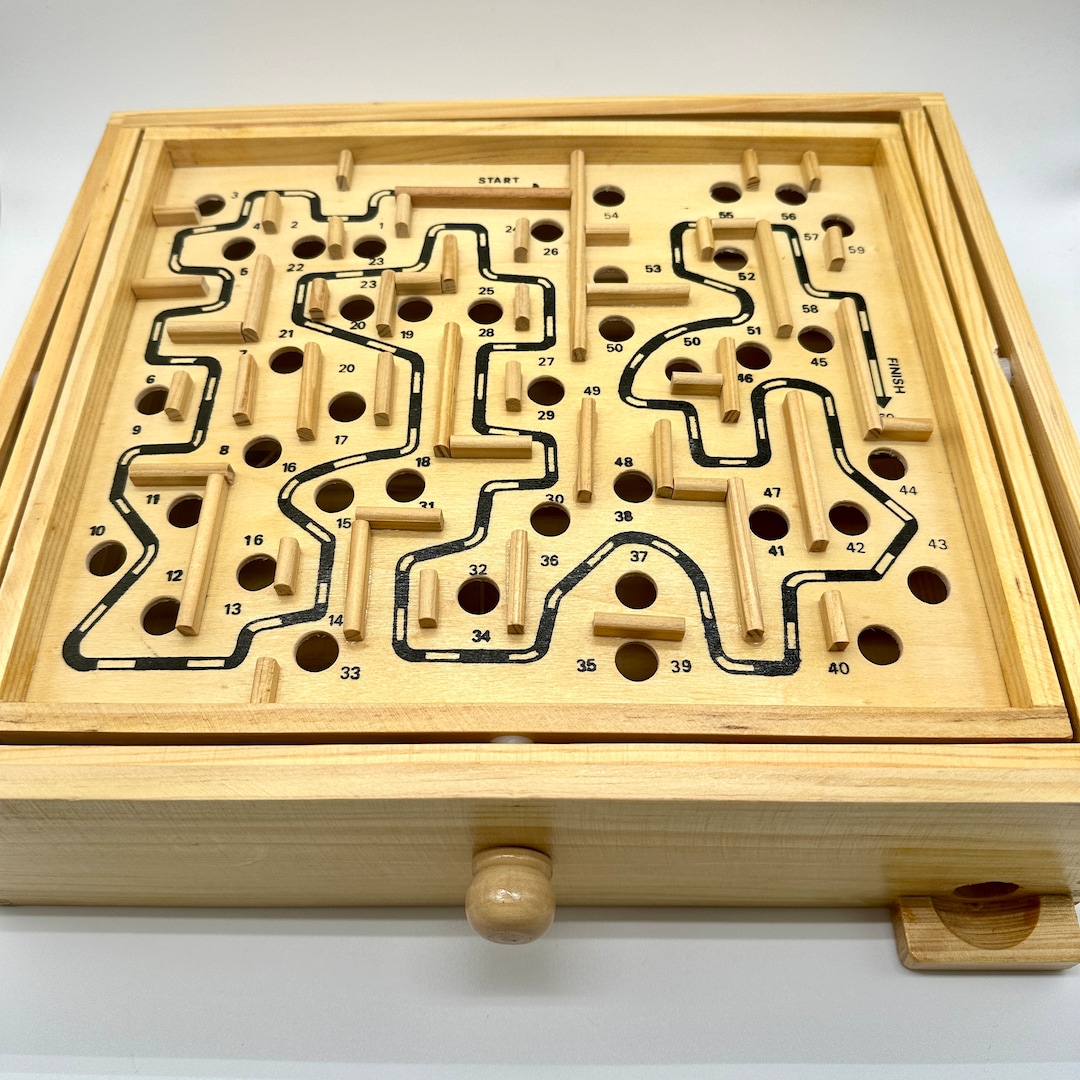 Vintage Labyrinth Maze Game Solid Wood Labyrinth Game Wooden Tilting ...