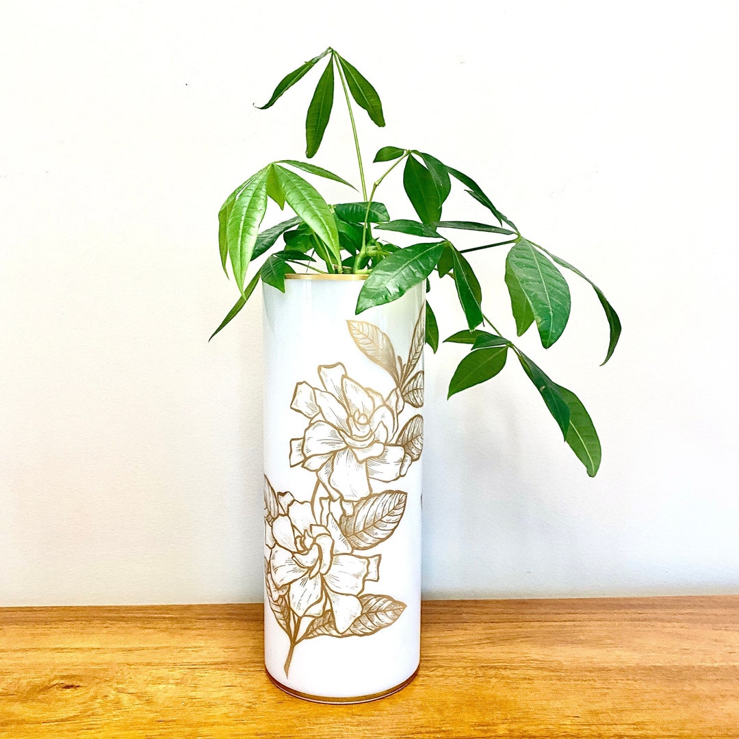 Stunning Porcelain Vase Gold Gilt Flowers | 10" Cylinder Vase With ...