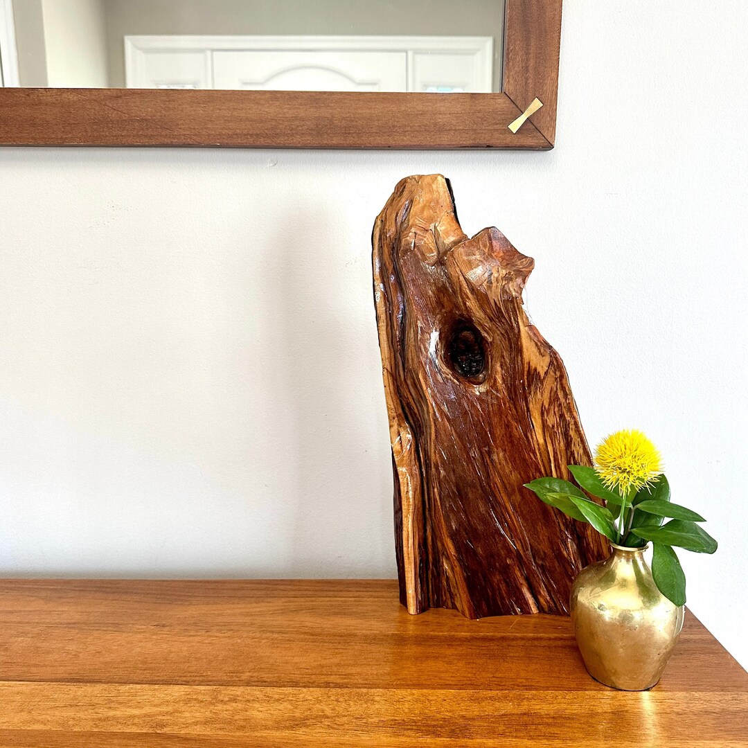 Large Natural Wood Display Piece Gloss Finish Tree Carving Sculpture ...