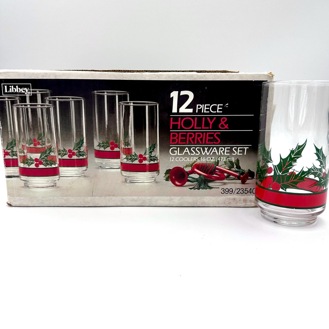 Libby Holly and Berries Tumbler Glasses | Christmas Water Glasses | Holiday Drinking Glass Set ...