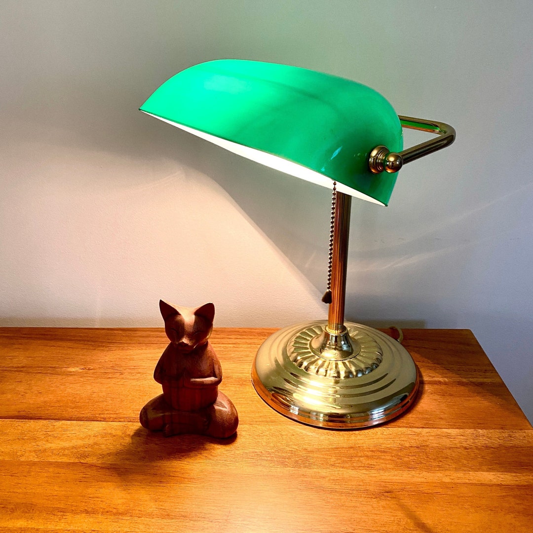 1980s Original Bankers Lamp Vintage Brass Desk Lamp With Green Glass ...