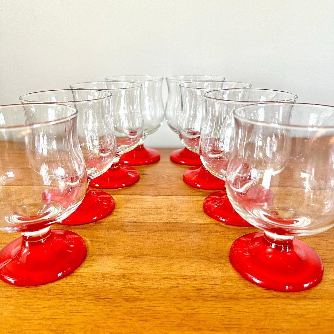 Bright Red Stem Goblet Set of 8 | Vintage Libbey Cherry Red Base ...