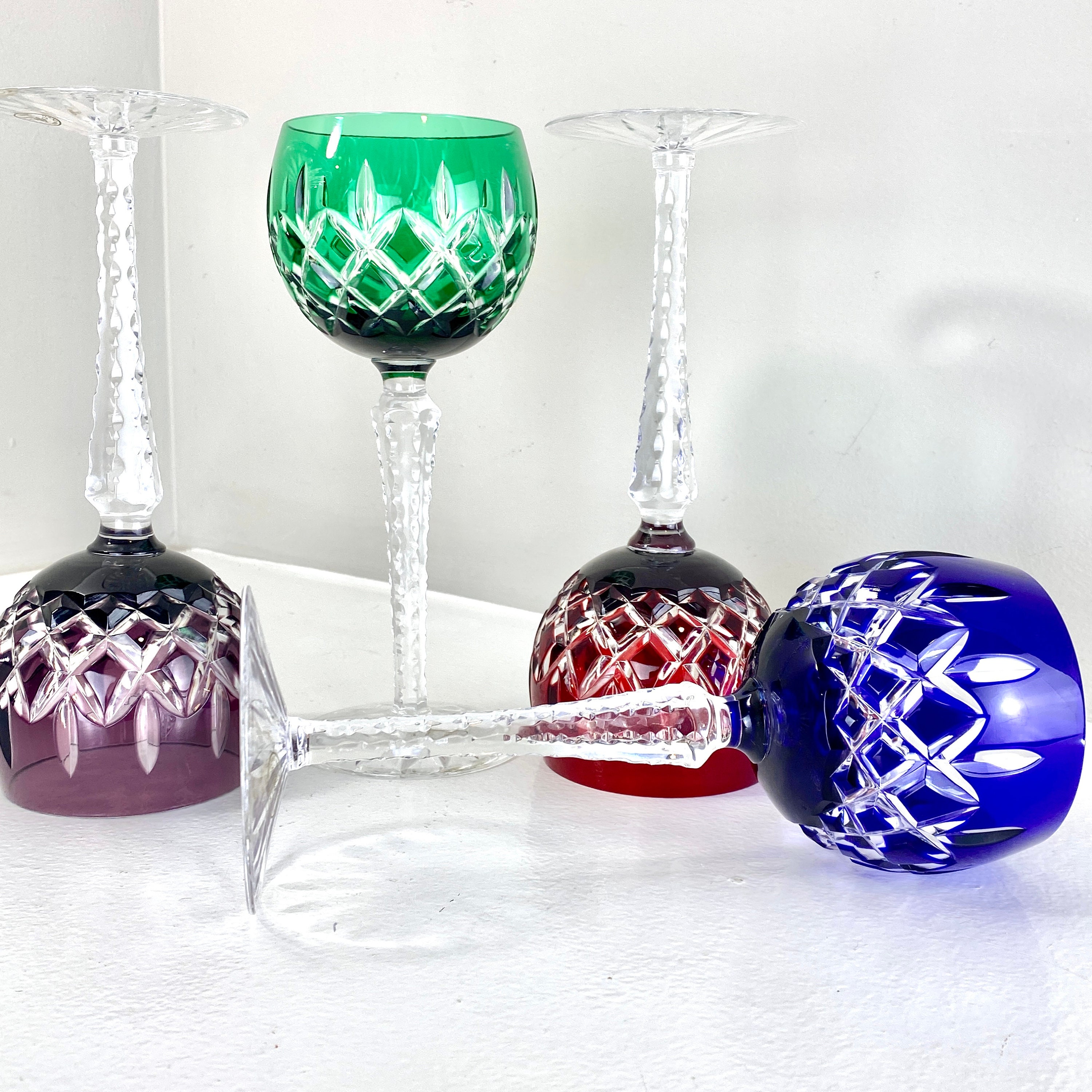 AJKA Cut to Clear Crystal Wine Glasses Large Colorful Wine | Etsy