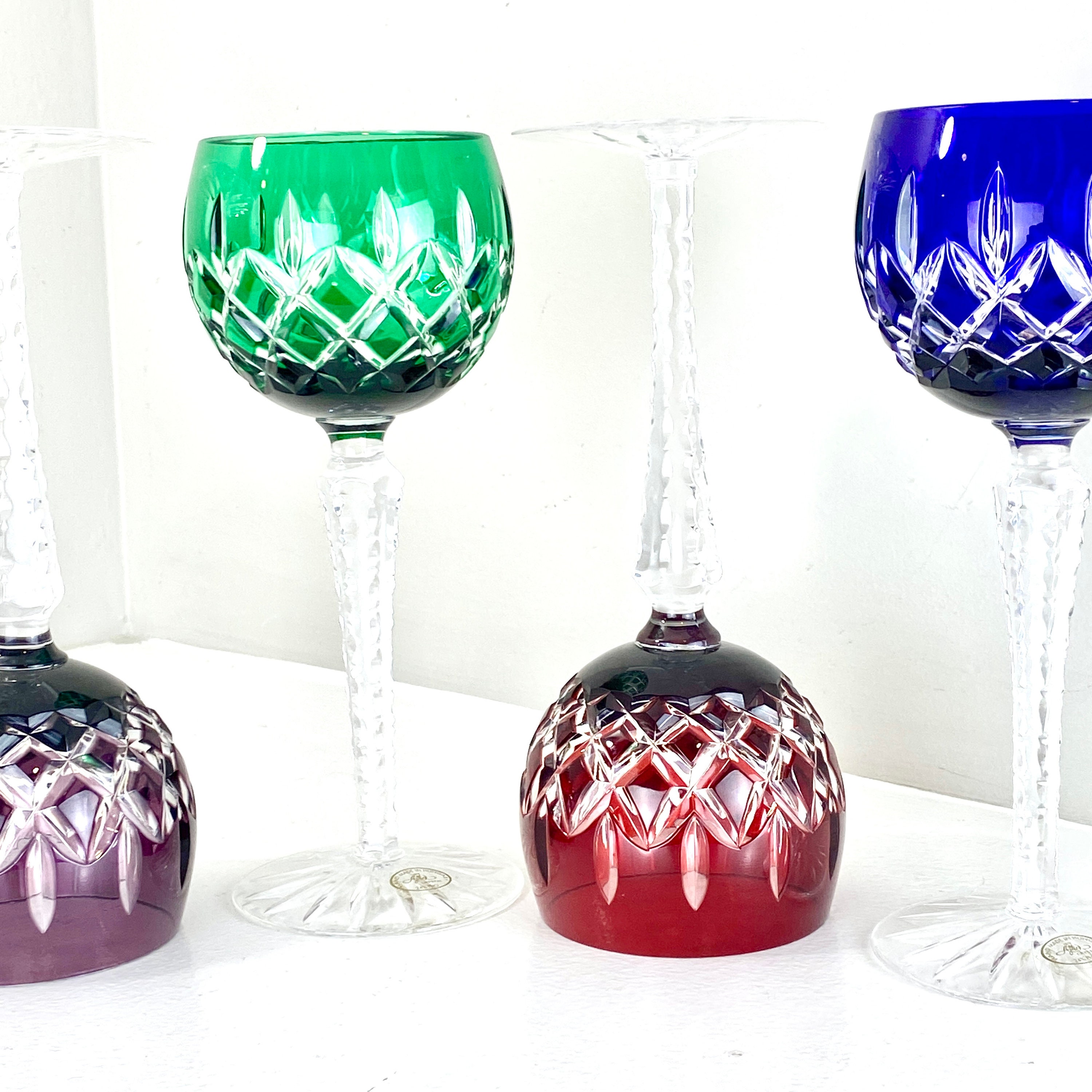 AJKA Cut to Clear Crystal Wine Glasses Large Colorful Wine | Etsy