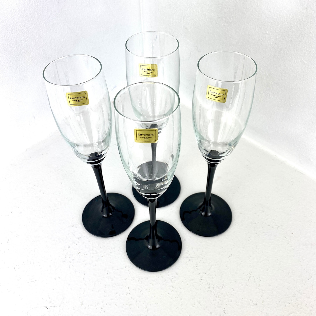 Buy Luminarc Black Stemmed Champagne Flutes | Vintage Black Stem ...