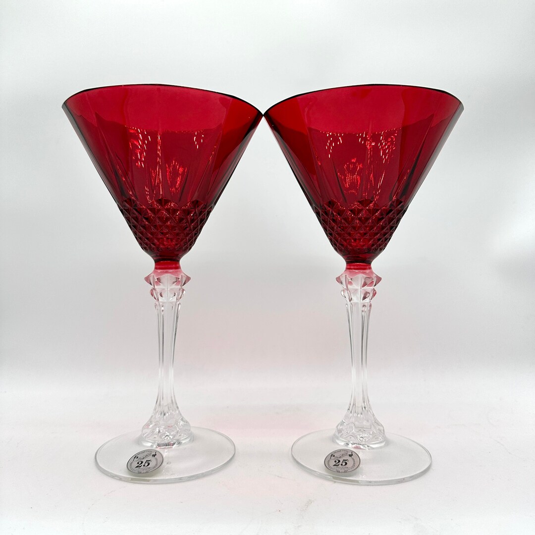 Ruby Red Cristal D'arques Martini Glass Pair | 25th Anniversary ...