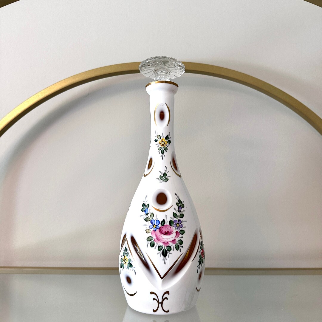 White Cut to Amber Crystal Wine Decanter | Vintage Bohemian Crystal ...