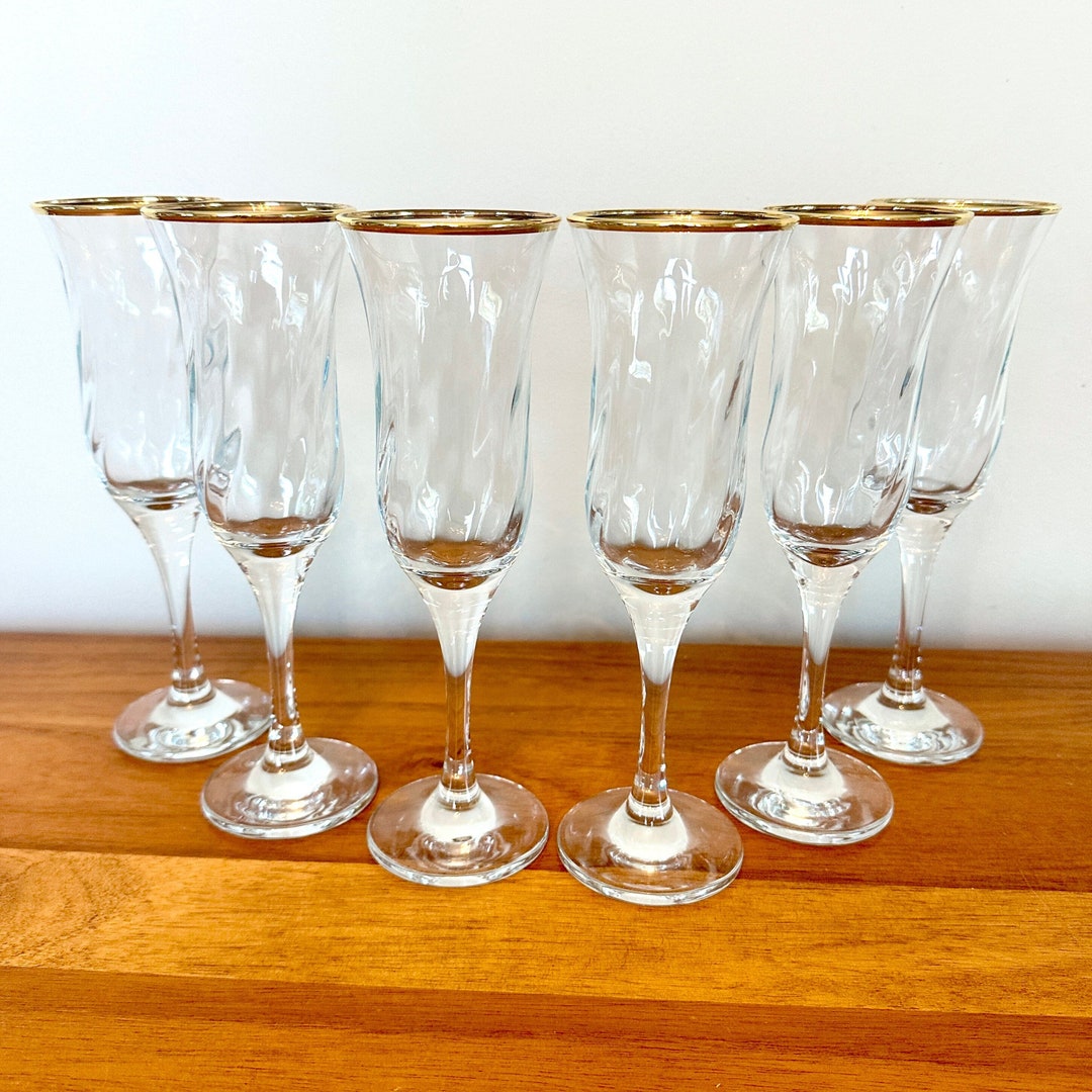 Vintage Turkish Crystal Champagne Flute Set | 24K Gold Rim Champagne ...